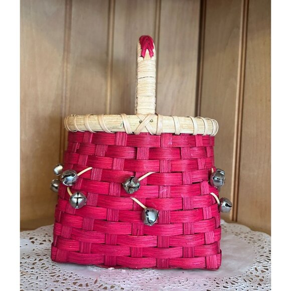Unknown | Accents | Vintage Woven Red Natural Jingle Bellaccented ...